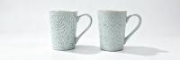 China 2 Pack Embossed Light Blue Ceramic Coffee Mugs for sale
