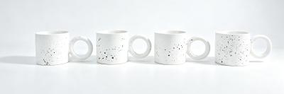 China 4 Pack Speckled White Ceramic Mugs, Modern Large Circular Ring Handle Coffee Cup Set for sale