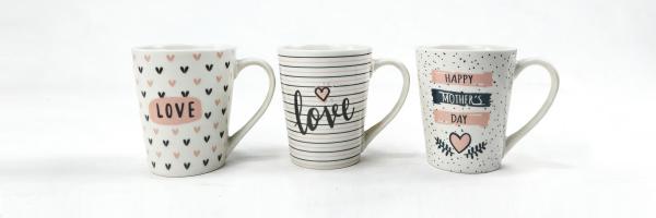 Quality 3‑Pack Mother’s Day Love‑Themed Ceramic Coffee Mugs, Heart Pattern Tea Cup Set for sale