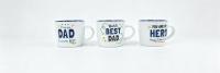 Quality Father’s Day Ceramic Coffee Mug Set of 3, White Short Wide Tea Cups with Navy for sale