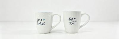 China Super Aunt & Best Papa Ever Embossed Ceramic Coffee Mug Set of 2, White Textured Family Gift Tea Cups for sale