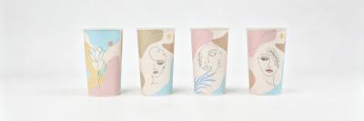 China Boho Abstract Line‑Art Ceramic Tumbler Cup Set of 4, Modern Woman Face & Floral Tall Coffee Cups for sale