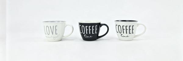 Quality Simple Slogan Ceramic Coffee Mug Set of 3, Black and White Inspirational Quote Tea Cups for sale
