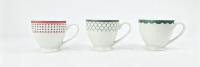 China 3 Pack Footed Ceramic Coffee Mugs, Classic Border Pattern Tea Cup Set for sale