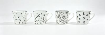 China Educational Number Letter Print Ceramic Mug Set, 4‑Pack Novelty Coffee Cups for sale