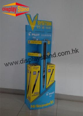 China Suporte de exposição azul do assoalho do cartão ondulado do supermercado para artigos de papelaria à venda