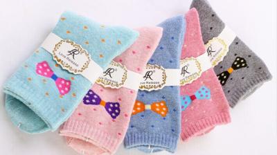 China Extra thick winter terry socks in bowknot design for women for sale