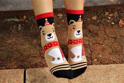 China Lovely christmas bear patterned design winter cotton socks for women for sale