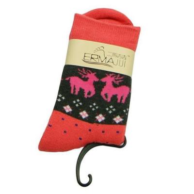 China Supersoft breathable christmas deer patterned design cotton dress socks for women for sale
