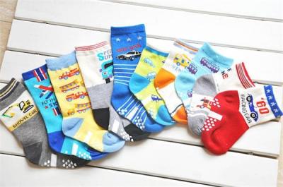 China Colorful cartoon patterned design knitted AZO-free terry cotton boys socks for sale