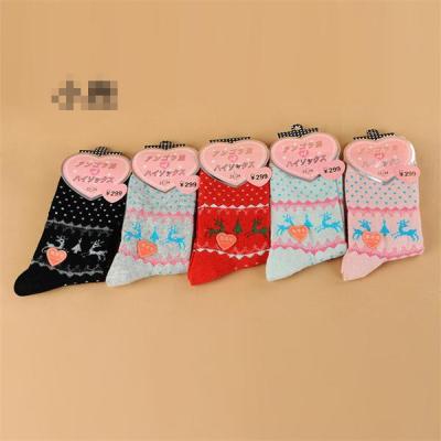 China Disposable classic christmas patterned design comfortable winter wool socks for women for sale