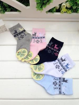 China 2015 Hot selling christmas deer design knitted AZO-free terry cozy cotton socks for baby for sale