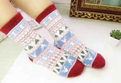 China Colorful fancy christmas deer patterned design AZO-free breathable cotton socks for women for sale