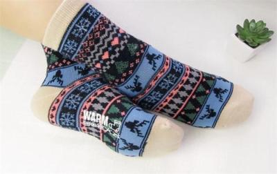 China Newest christmas deer patterned design customized cozy cotton dress socks for women for sale