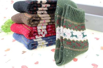 China Classic colorful christmas deer patterned design cozy winter wool dress socks for women for sale
