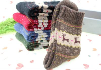 China Wholesale christmas deer patterned design eco-friendly cozy wool dress socks for women for sale