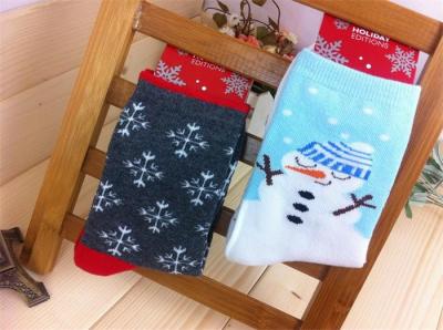 China Lovely cute cartoon christmas snowman design supersoft cotton dress socks in high warmth for sale