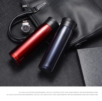 China Double Wall Insulated Stainless Steel Thermos Travel Vacuum Flask Cup Water Bottle With Flip Open Lid and Tea Infuser for sale