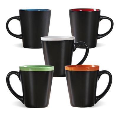 China 11oz Double color ceramic coffee mug with wooden spoon /Double color Ceramic Mug for sale