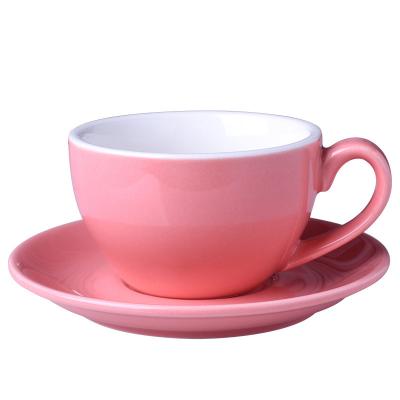China Excellent A Grade Quality 6oz PINK Color Cappuccino Coffee Cups and Saucers Sets For Home Hotel Restaurant for sale