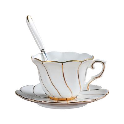 China hot sale gold rim ceramic coffee cup and saucer set with golden handle for sale