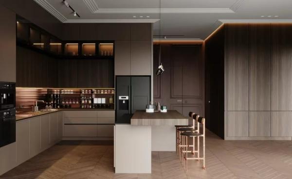 Quality Veneer Kitchen Cabinet with Classicism Retro Style Open Kitchen Cabinet for Apartment Residential Project for sale