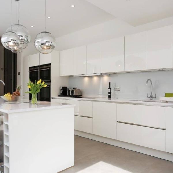 Quality UV High Gloss Lacquer Cabinets PVC Finish Solid Wood Kitchen Cupboards for sale