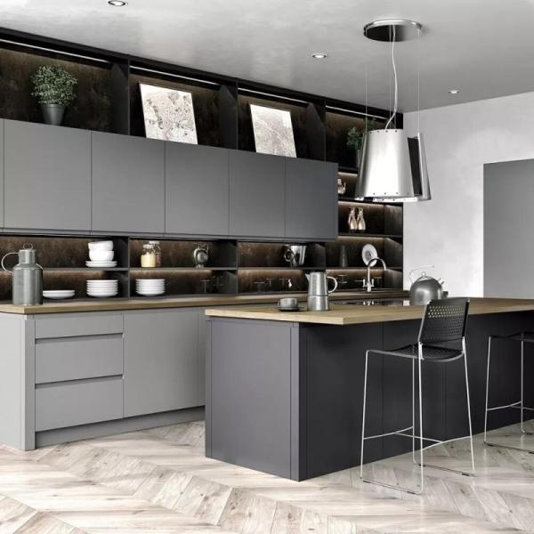 Quality UV High Gloss Lacquer Cabinets PVC Finish Solid Wood Kitchen Cupboards for sale