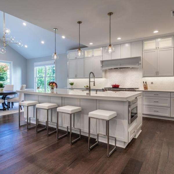 Quality UV High Gloss Lacquer Cabinets PVC Finish Solid Wood Kitchen Cupboards for sale