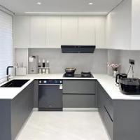 Quality Wholesale White U-Shaped Melamine Wooden Kitchen Cabinets Modern Villa Kitchen for sale