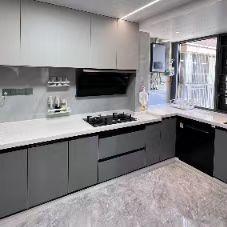 Quality Modern Home Full Kitchen Cabinets Solid Wood Set with Island Countertop and Sink for sale