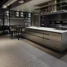 Quality Luxury Villa Kitchen Cabinet Sets Modern Solid Wood Design with Island and Quartz Countertop for sale