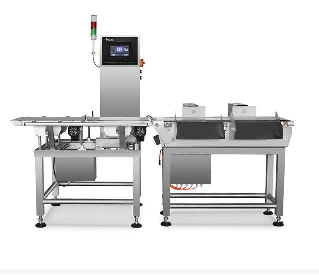 Industrial checkweigher system in operation