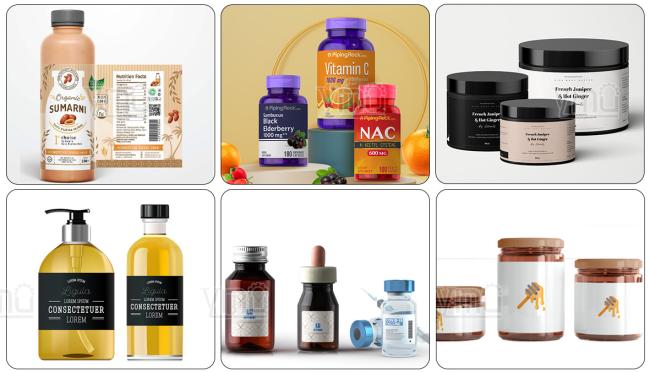 YM400 labeling machine applying labels to small round bottles