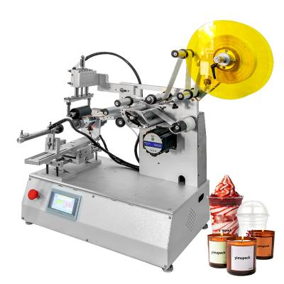 China Semi Automatic Desktop Conical Cups Labeling Machine Coffee Ice Cream And Milk Cups Label Sticker Machine for sale