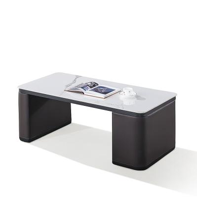 China Modern Rectangular Coffee Table Living Room White Rock Plate Tea Table Simple Office Tea Table for sale