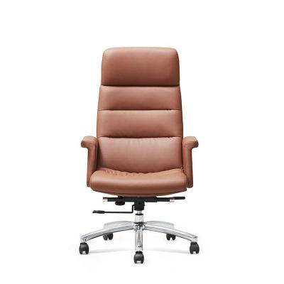 China Fabrieksvoorziening kantoormeubelen leer kantoorstoel met platte voeten van aluminium legering ergonomische kantoorstoel voor de werkplek Te koop