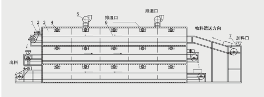 Structural diagram of DW Series multilayer penetrating mesh-belt dryer