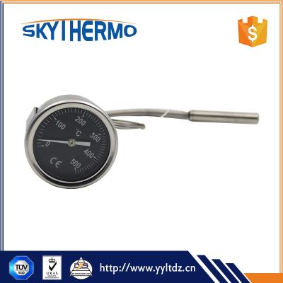 China D60mm Stainless steel case oven bimetal thermometer with SS capillary 0-500C Temperature gauge for sale