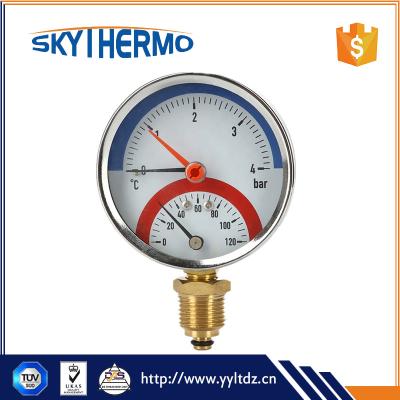 China D80mm bottom connection thermomanometer Black Steel Thermomanometer Measuring Pressure And Temperature for sale