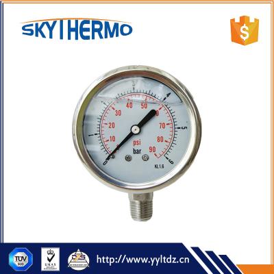 China All stainless steel Standard oil  Liquid Filled SS Bourdon Tube Pressure Gauge Manometer  bottom connection Vacuum Gauge for sale