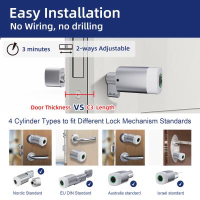 중국 Liliwise 지문 RFID 카드 방수 도어락 조절 가능한 WiFi BLE Tuya Ttlock 스마트 실린더 락 (오래된 기계식 잠금 장치 교체용) 판매용