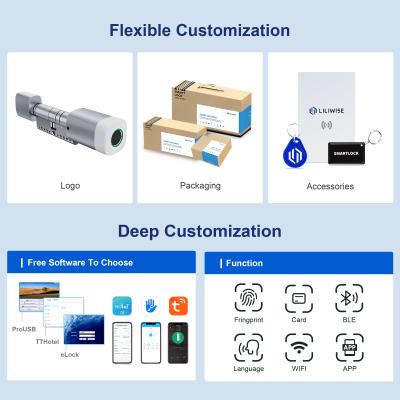 중국 Liliwise 지문 RFID 카드 방수 도어락 조절 가능한 WiFi BLE Tuya Ttlock 스마트 실린더 락 (오래된 기계식 잠금 장치 교체용) 판매용