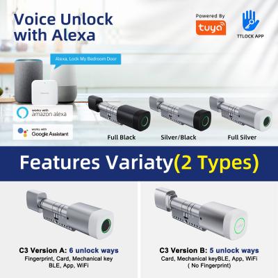 중국 Liliwise 지문 RFID 카드 방수 도어락 조절 가능한 WiFi BLE Tuya Ttlock 스마트 실린더 락 (오래된 기계식 잠금 장치 교체용) 판매용