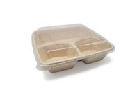 China Biodegradable 3 Compartment Disposable Lunch Box 23.2x13.3x6cm Straw Starch Clamshell for sale