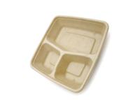 China Biodegradable 3 Compartment Disposable Lunch Box 23.2x13.3x6cm Straw Starch Clamshell for sale