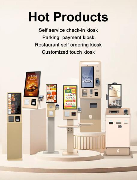 OEM 23.8 Inch Gold Wall Mounted Self Ordering Kiosk With Pos Holder Android/Windows
