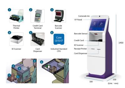 China 19 Inch Hotel Check In Kiosk With Passport / ID Scanner Hotel Key Card Dispenser for sale