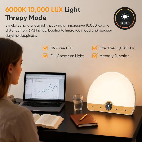 Quality 10000 Lux Dimmable Light Therapy Lamp with Sunrise Simulation and Sleep Aid for sale
