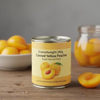 China Drainedweight 240g Canned Yellow Peaches Private Label Sweet Natural Flavor Ideal for Food Service and Retail Packaging for sale